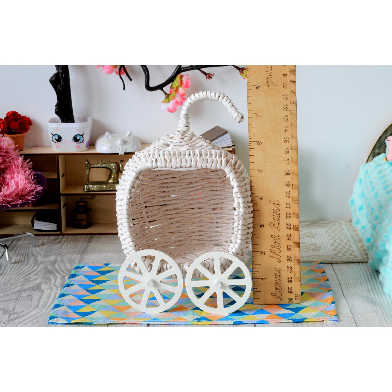 Cinderella carriage, fairy tale wicker pumpkin stroller. Miniature