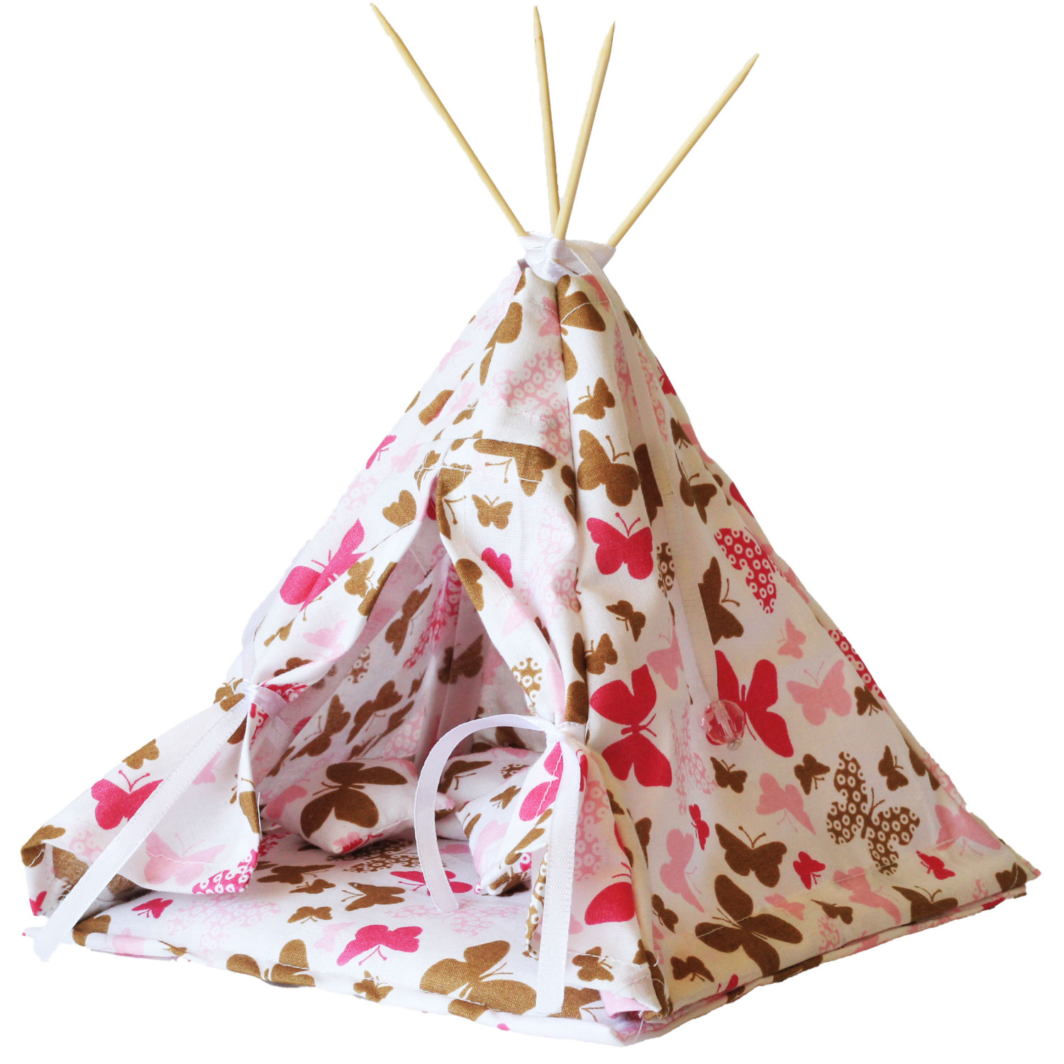 Miniature teepee tent. Tiny play-tent with mat pad pillows. 1:12 play scale