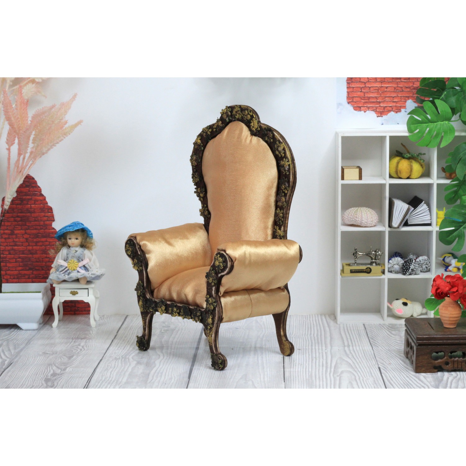 Miniature chair royal luxury 1:6 scale dollhouse furniture 3D golden ...