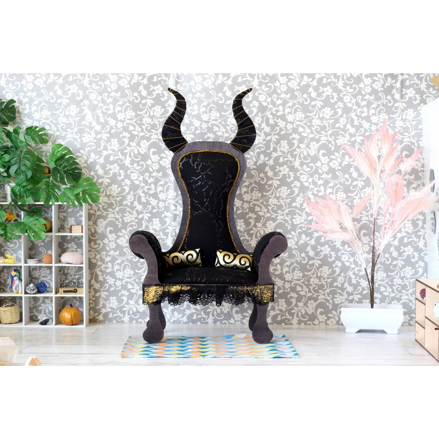 Miniature devil chair 1:4 scale. Wooden dollhouse furniture black gold ...