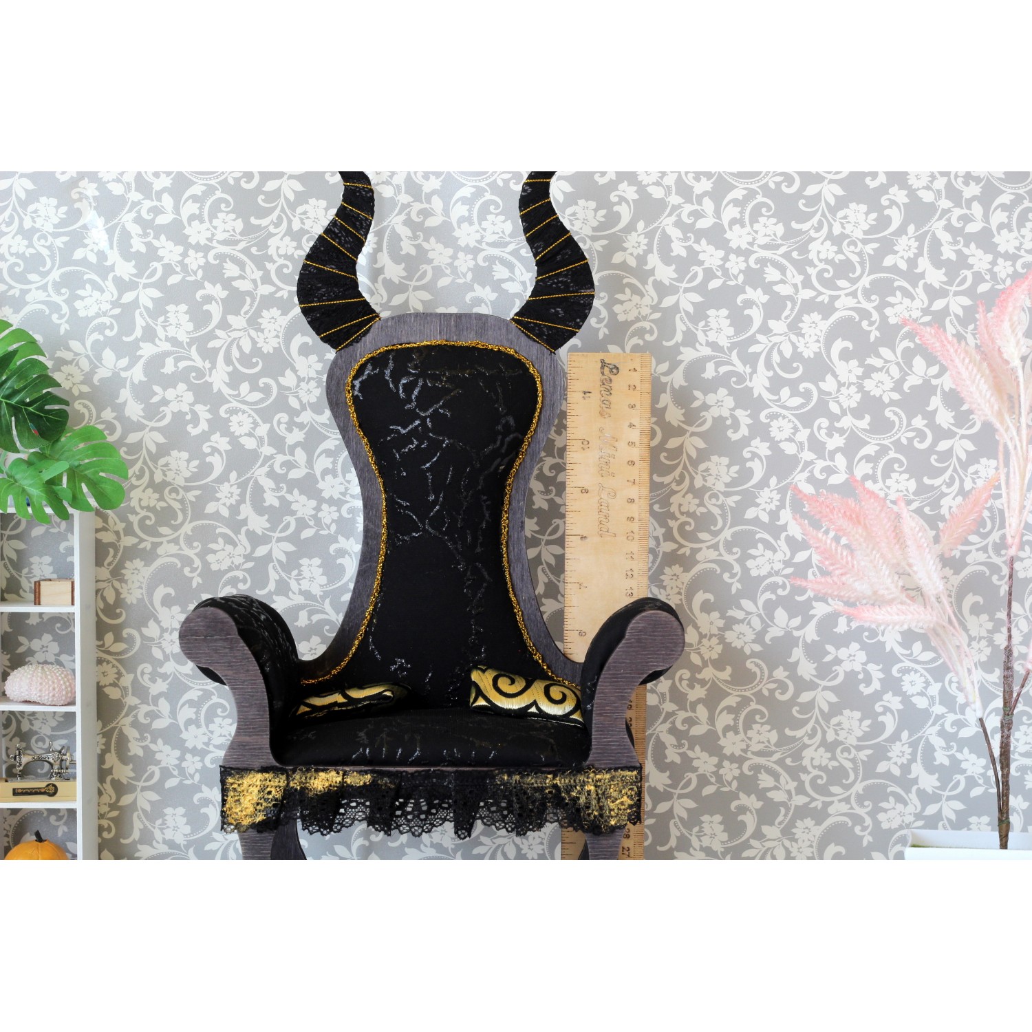 Miniature devil chair 1:4 scale. Wooden dollhouse furniture black gold ...