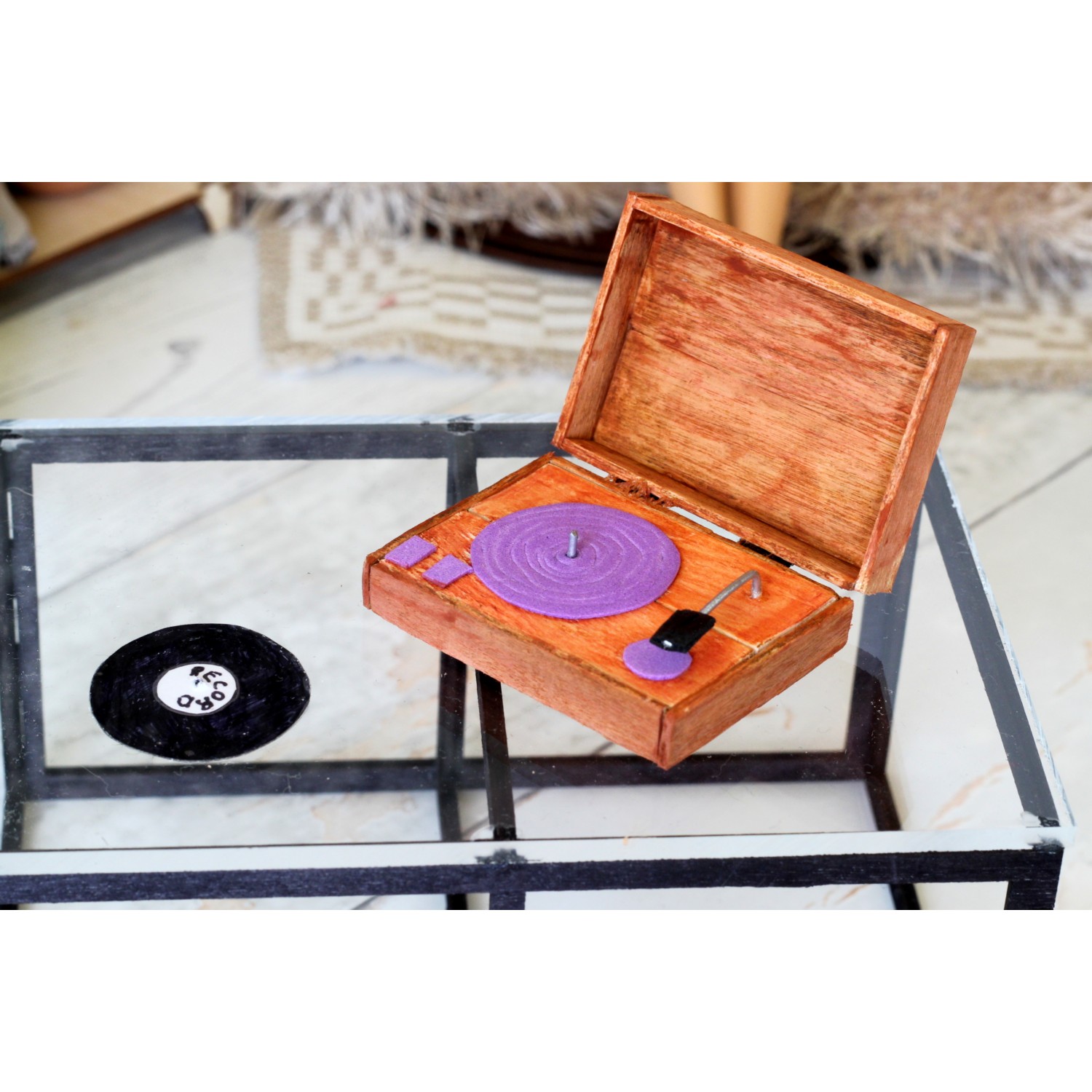 Miniature record player with vinyl record. 1:6 scale dollhouse ...
