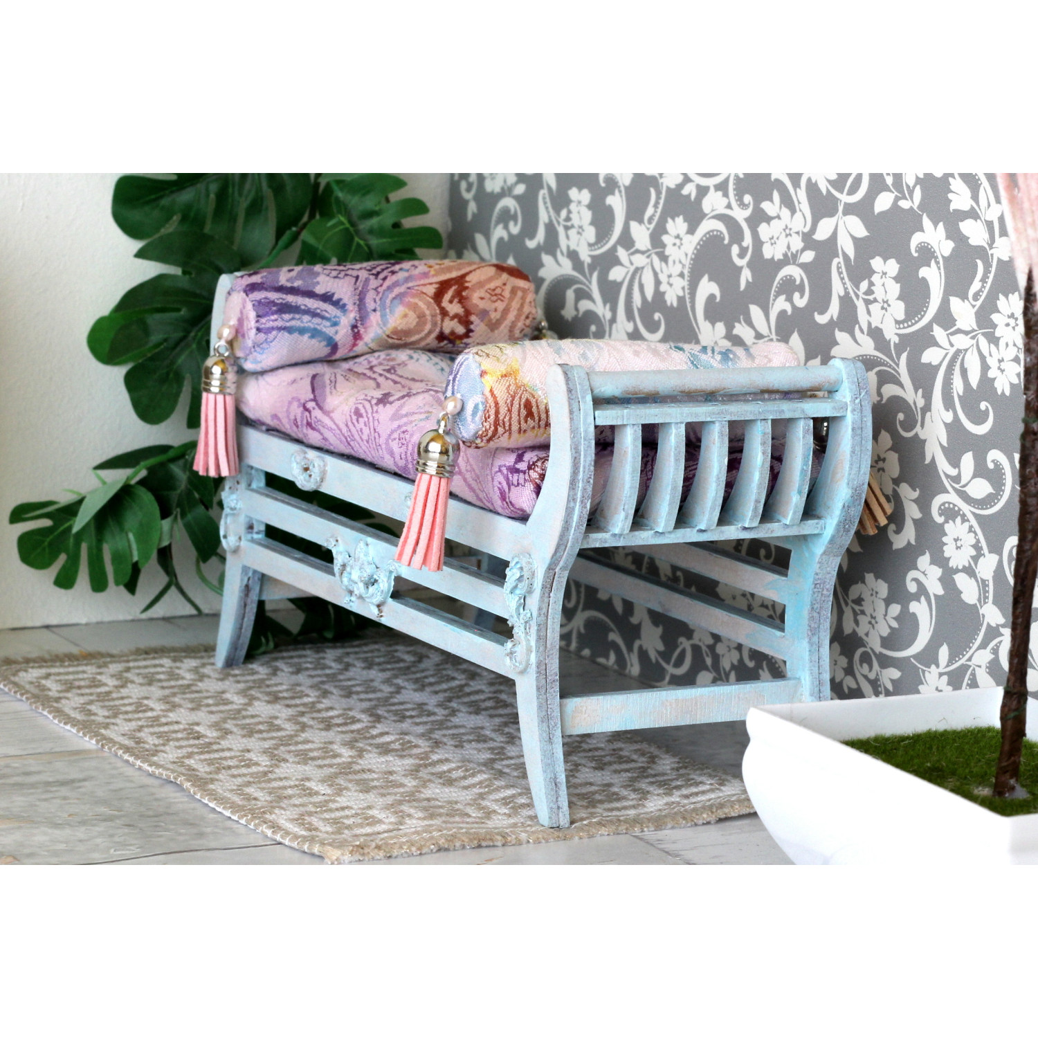 Miniature antique backless sofa, Victorian chaise lounge dollhouse ...