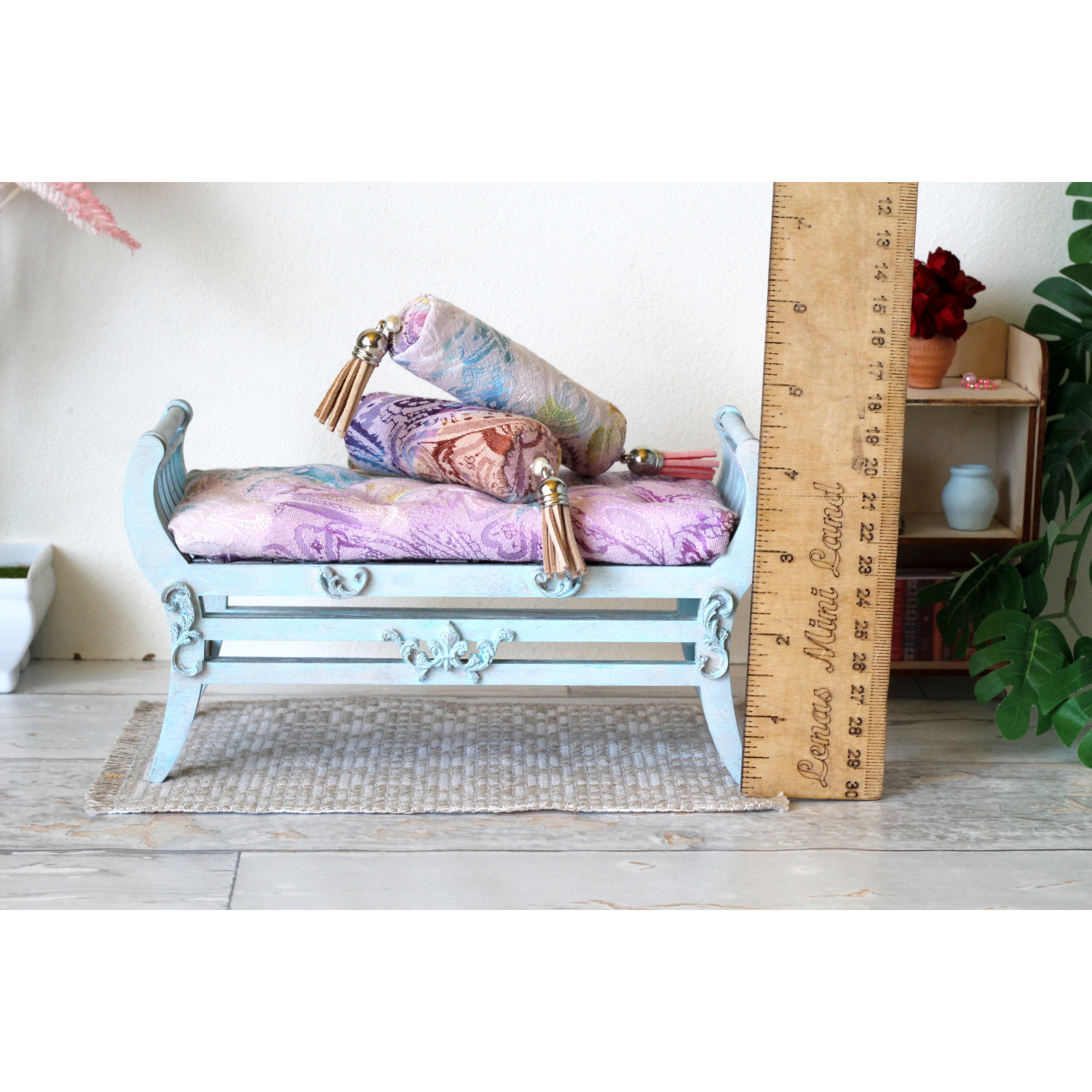 Miniature antique backless sofa, Victorian chaise lounge dollhouse ...