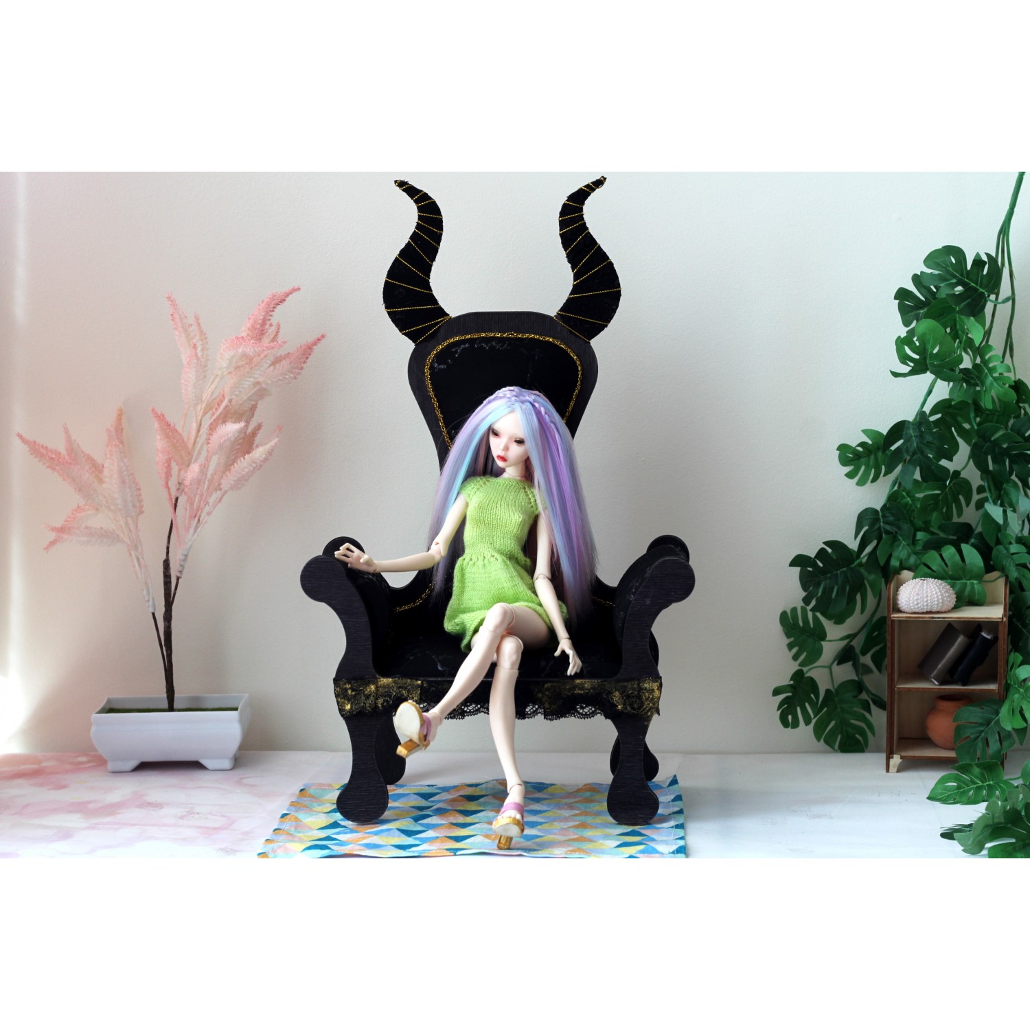 Miniature devil chair 1:4 scale. Wooden dollhouse furniture black gold ...