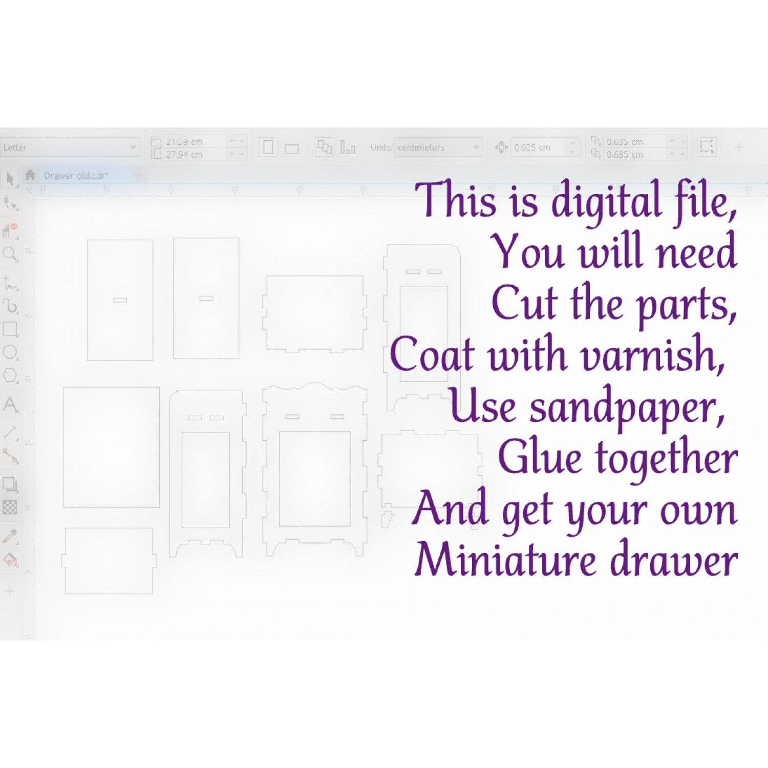 Miniature drawer digital file download 1:6 scale dollhouse furniture